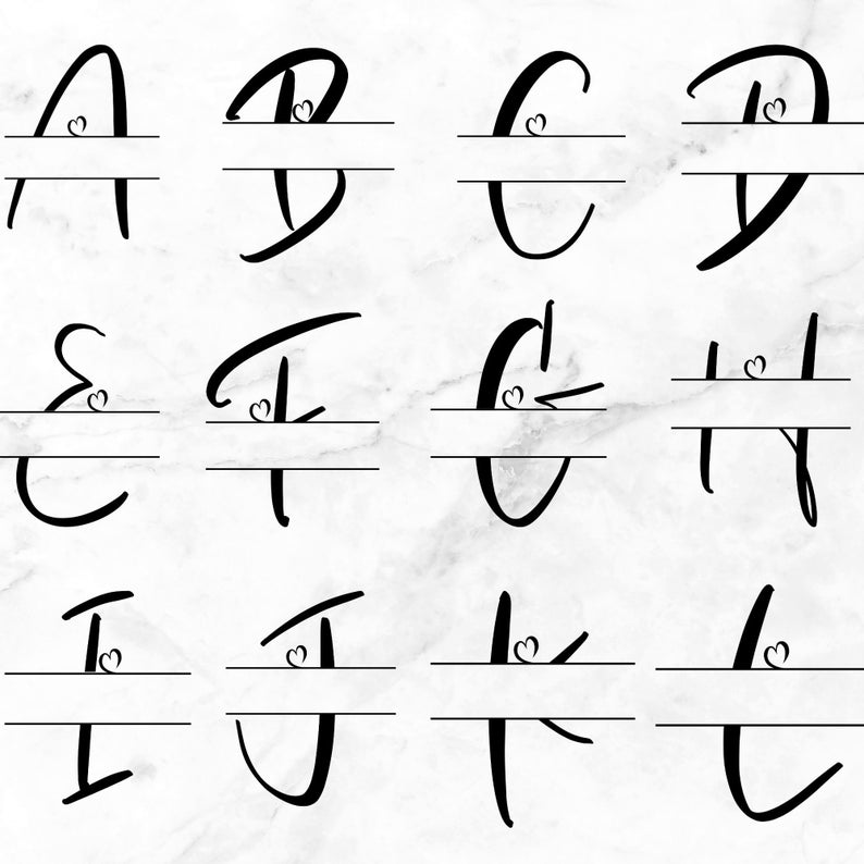 Heart Split Monogram SVG, Script Split Monogram PNG, Handwriting ...