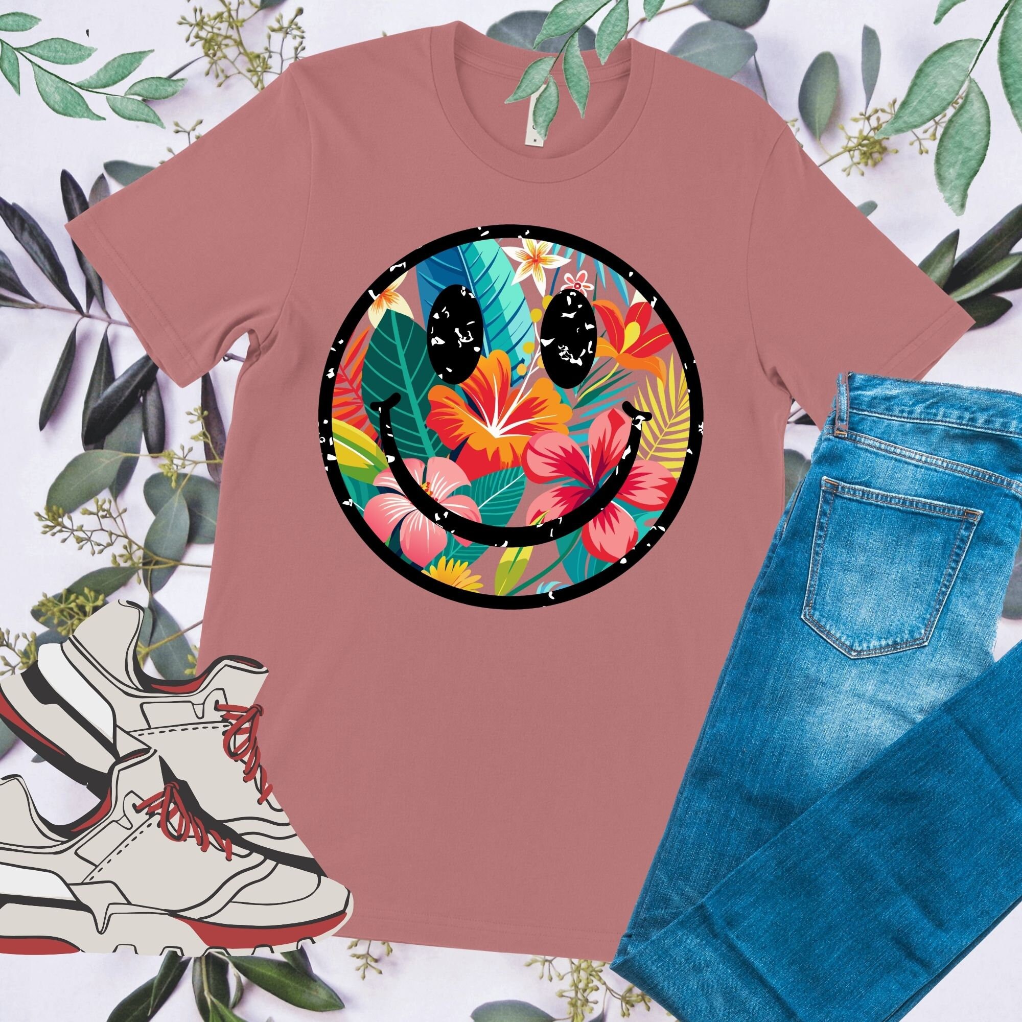 Floral Smiley Face PNG, Retro Happy Flowers PNG, Tropical Smiley Design ...