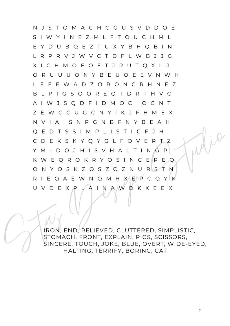 Word Search Puzzle Printable Instant Download PDF Word Search
