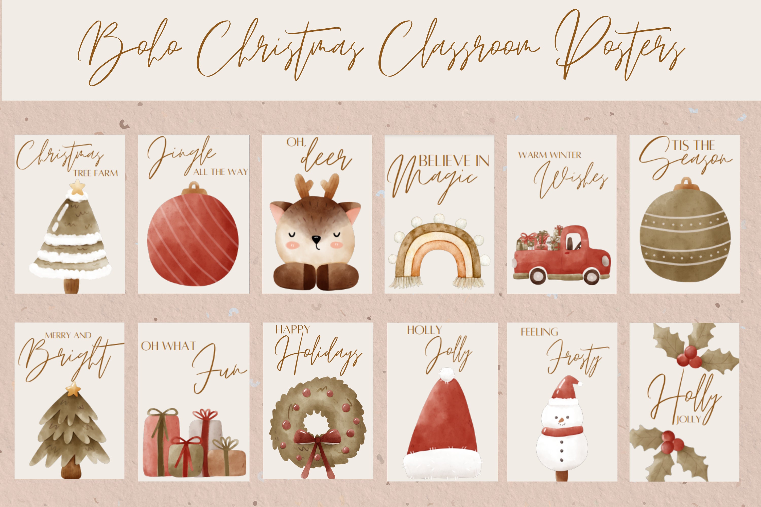 Boho Christmas Classroom Decor Posters, Holiday Classroom Posters, Boho ...
