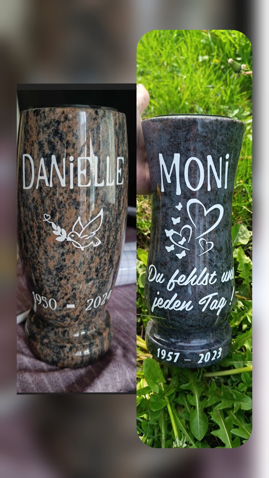 Pink or Gray Funeral Vase Personalized First Name Dates and Dove for ...