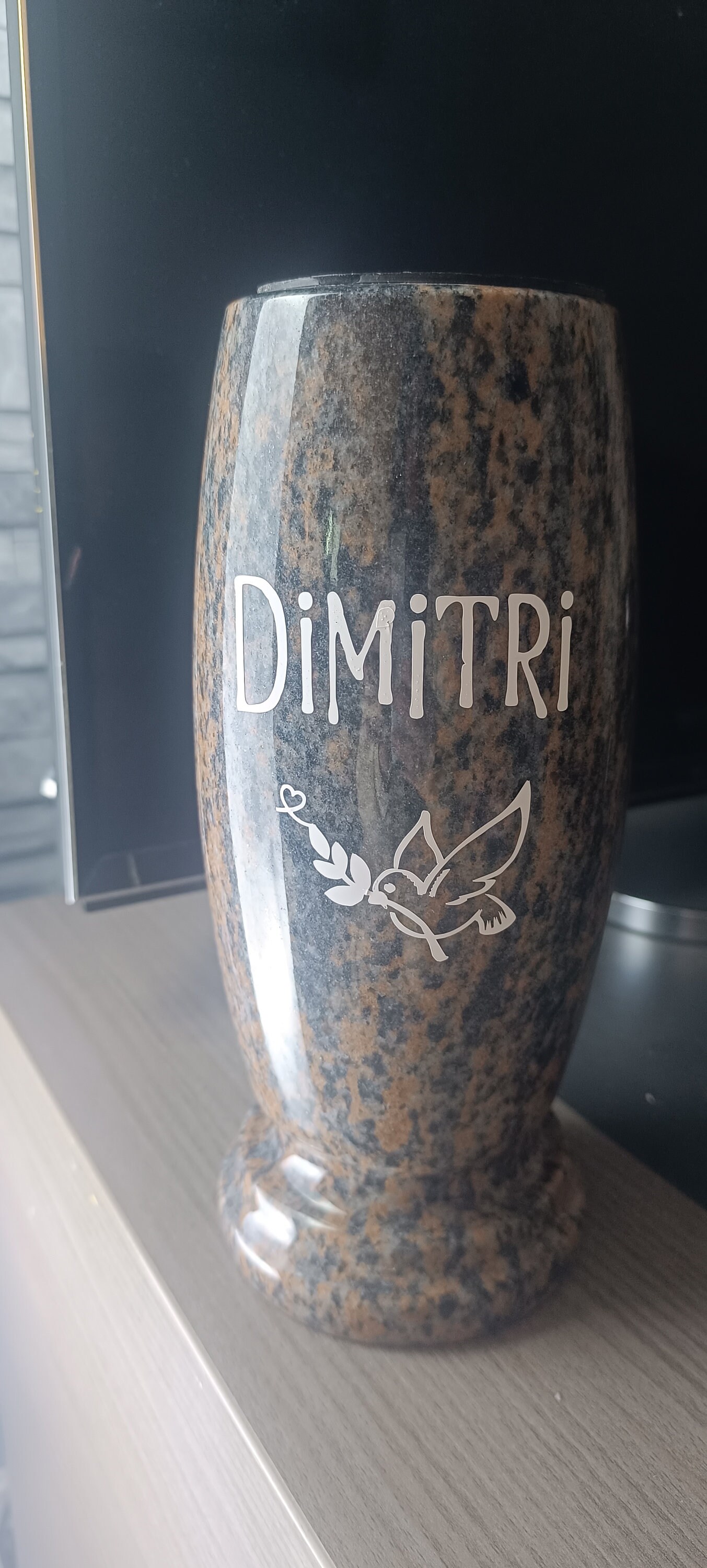 Pink or Gray Funeral Vase Personalized First Name Dates and Dove for ...