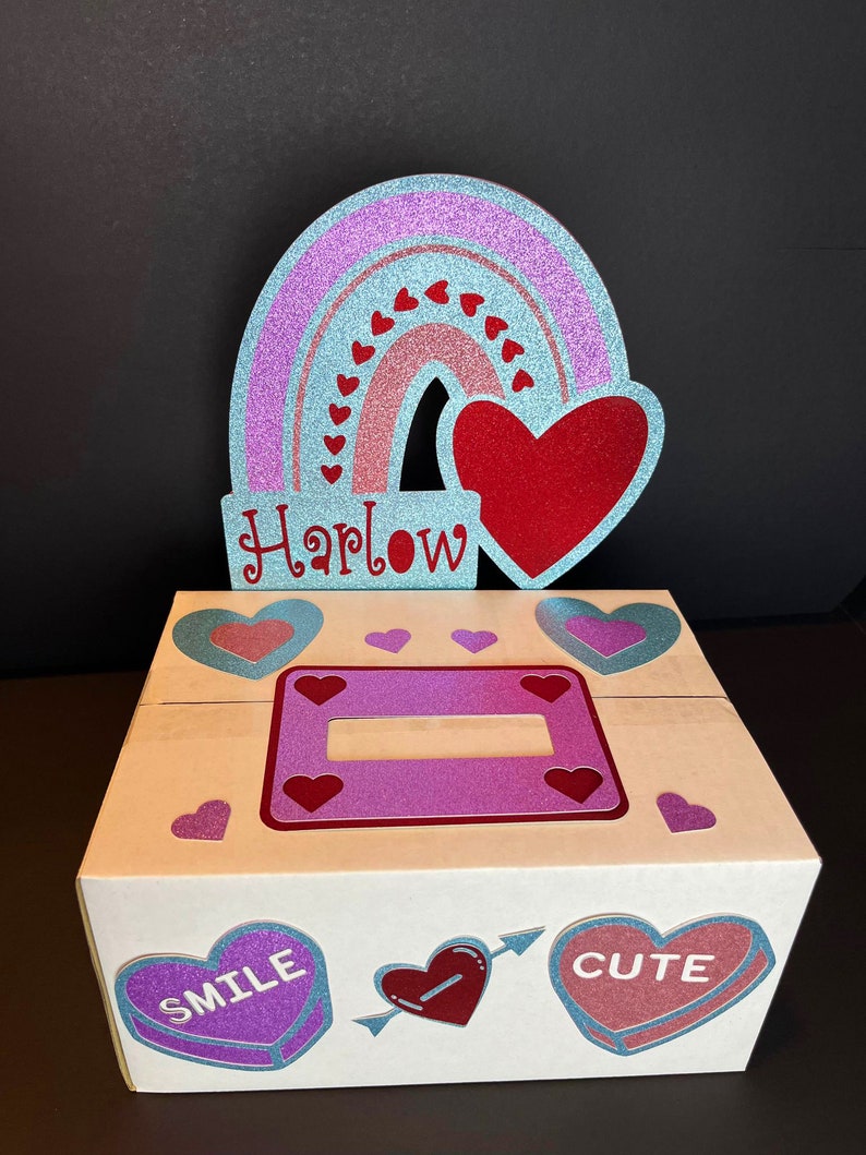 Hearts & Rainbow Kids Valentine Box Kit, Personalized Valentine’s Day ...