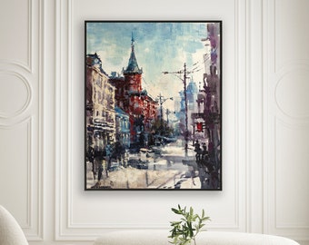 The Edge of Spring, Evening City Art, Oil Painting Canvas Original ...