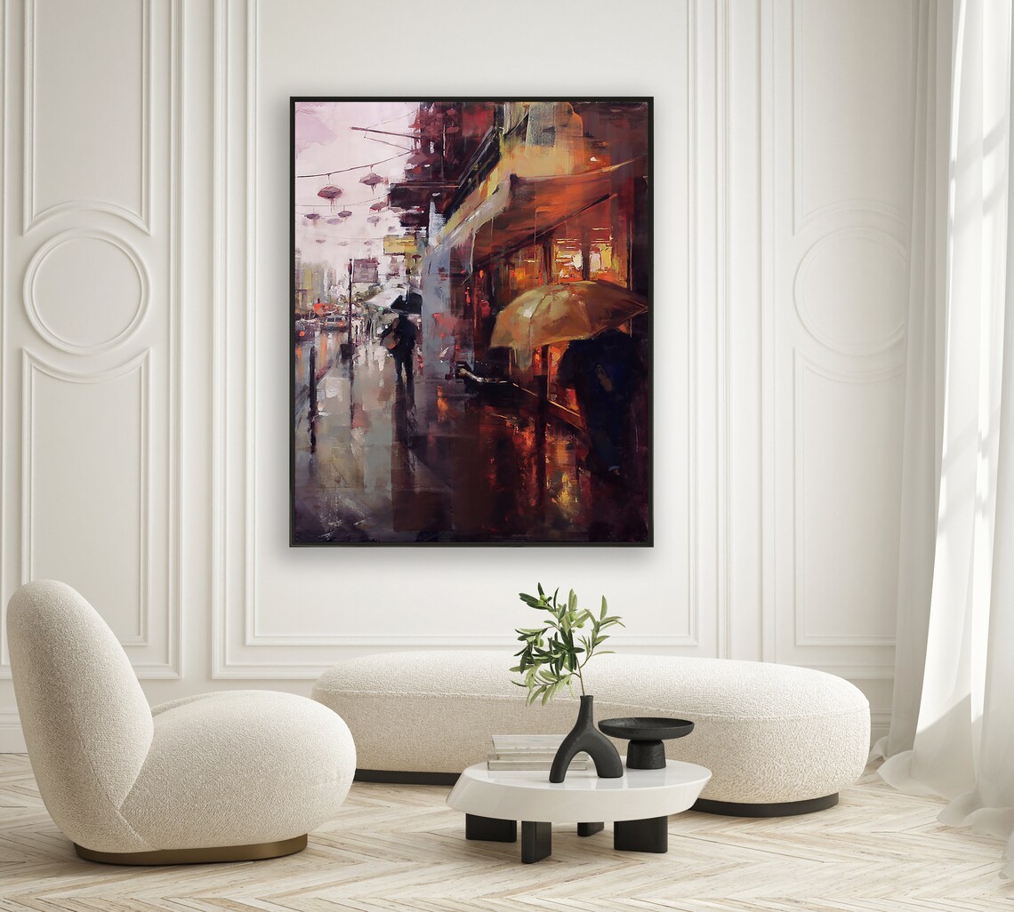 The Edge of Spring, Evening City Art, Oil Painting Canvas Original ...