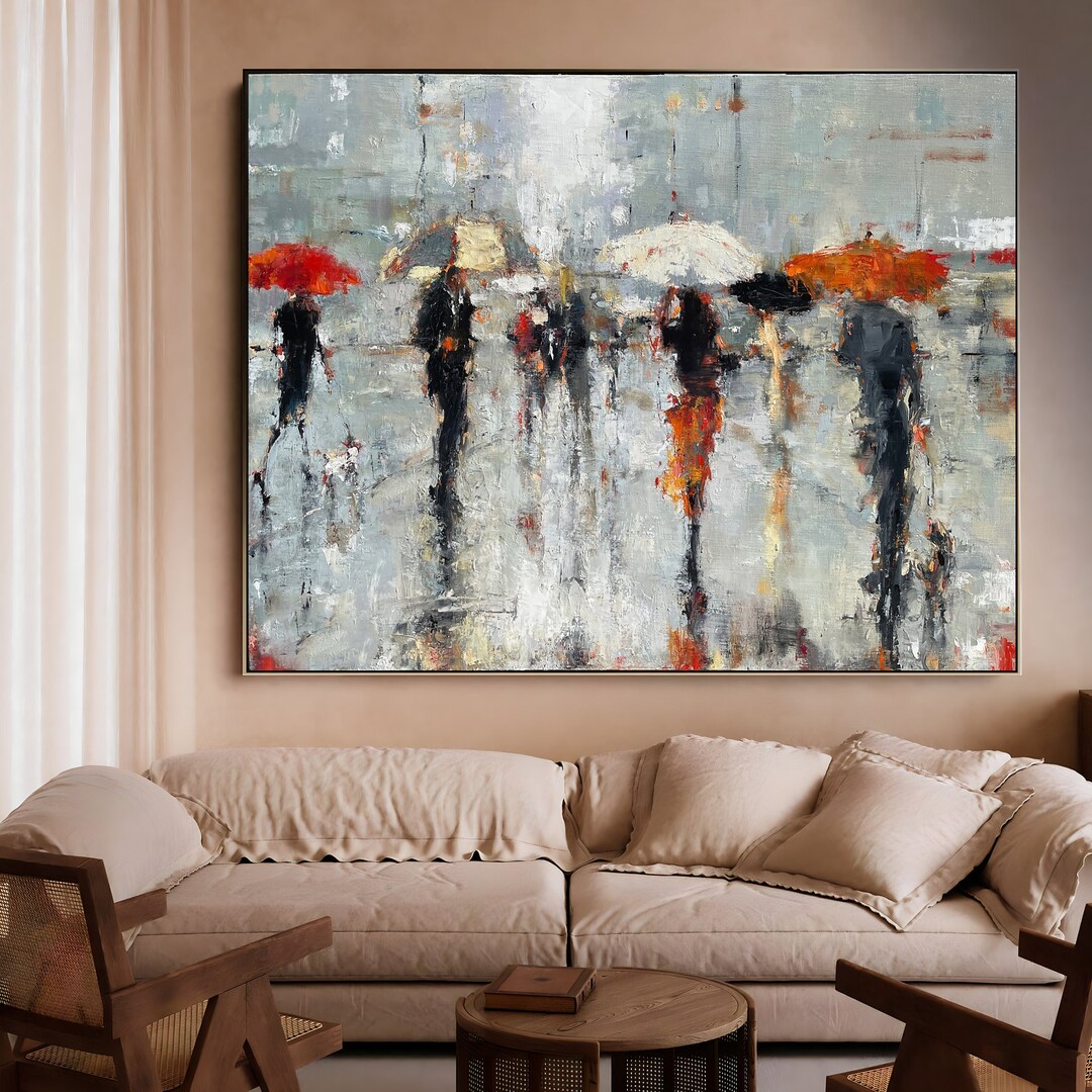 Walking in Rainy, Abstract Paintings, Original Painting on Canvas ...