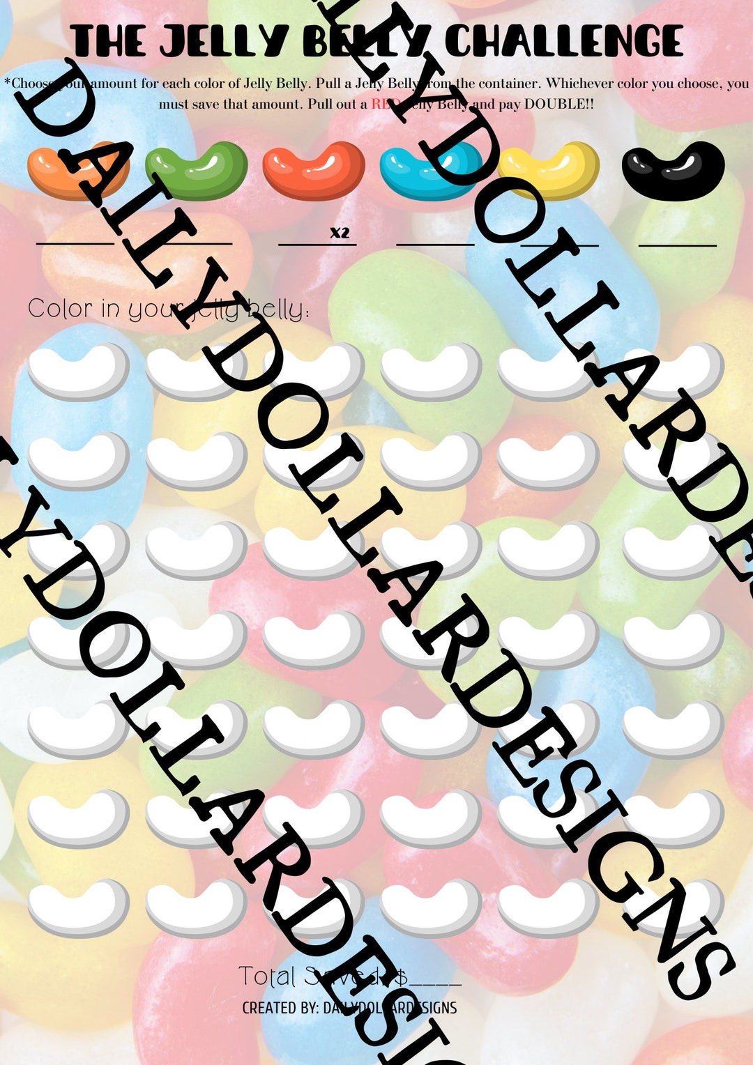 The Jelly Belly Challenge Money Savings Tracker Printable - Etsy