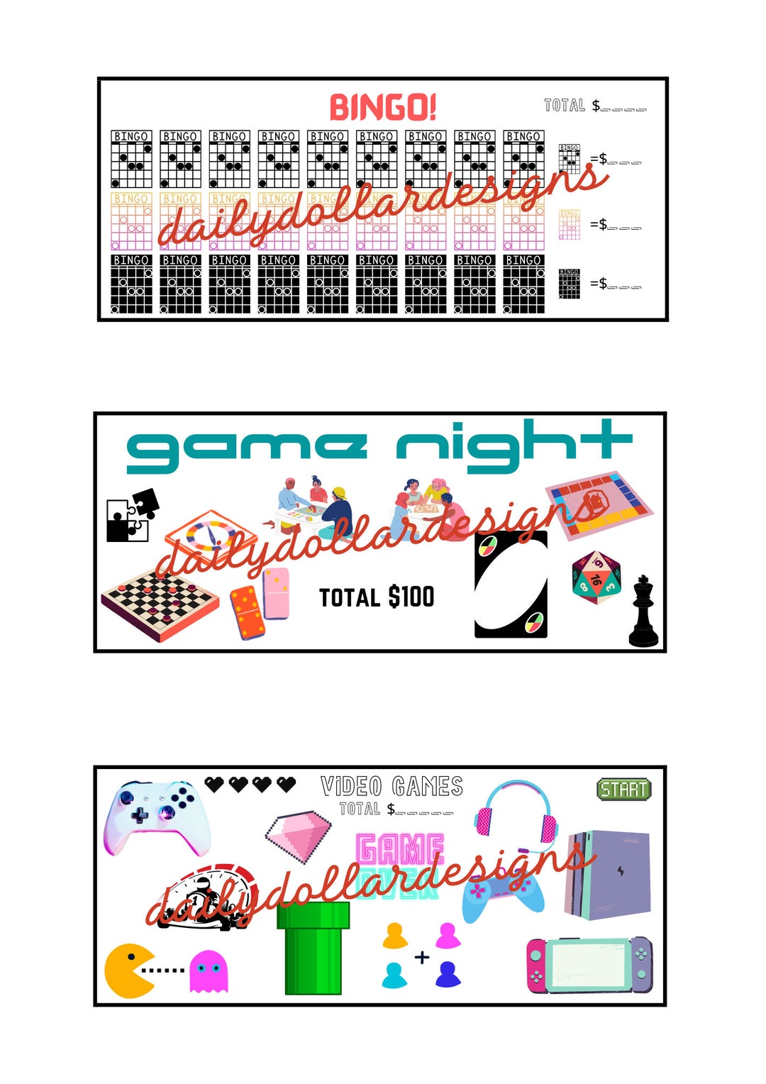 Bingo Game Night Video Games Savings Challenge Trackers - Etsy