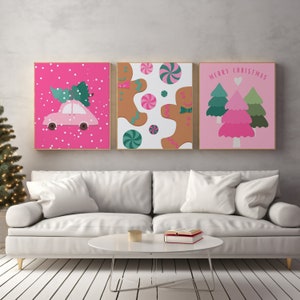 Gallery Set of 6 Christmas Printables, Pink Holiday Wall Art, Snowman ...