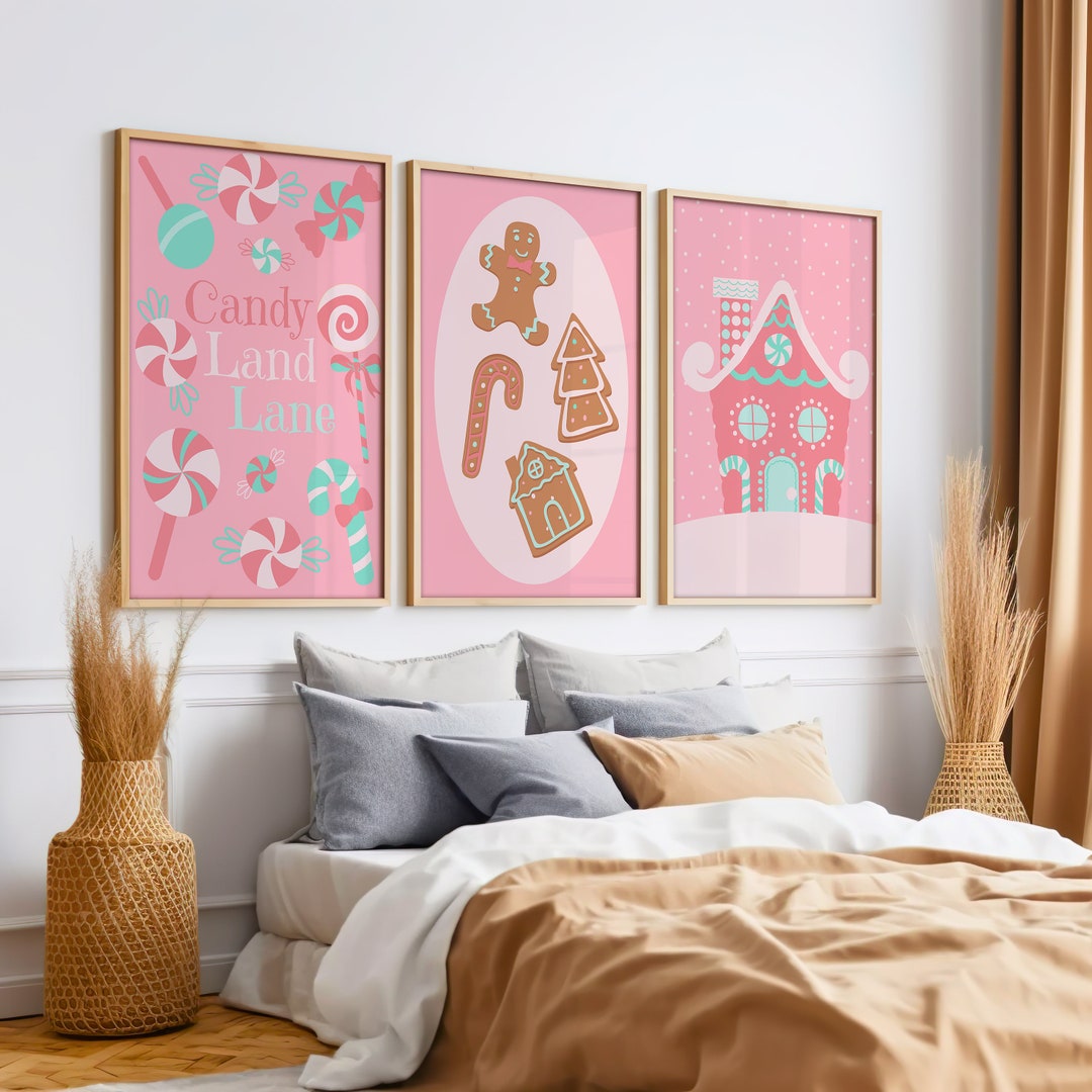Pink Christmas Wall Art, Gallery Set of 3 Christmas Prints, Digital ...