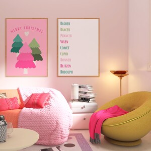 Gallery Set of 6 Christmas Printables, Pink Holiday Wall Art, Snowman ...