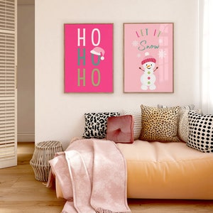 Gallery Set of 6 Christmas Printables, Pink Holiday Wall Art, Snowman ...