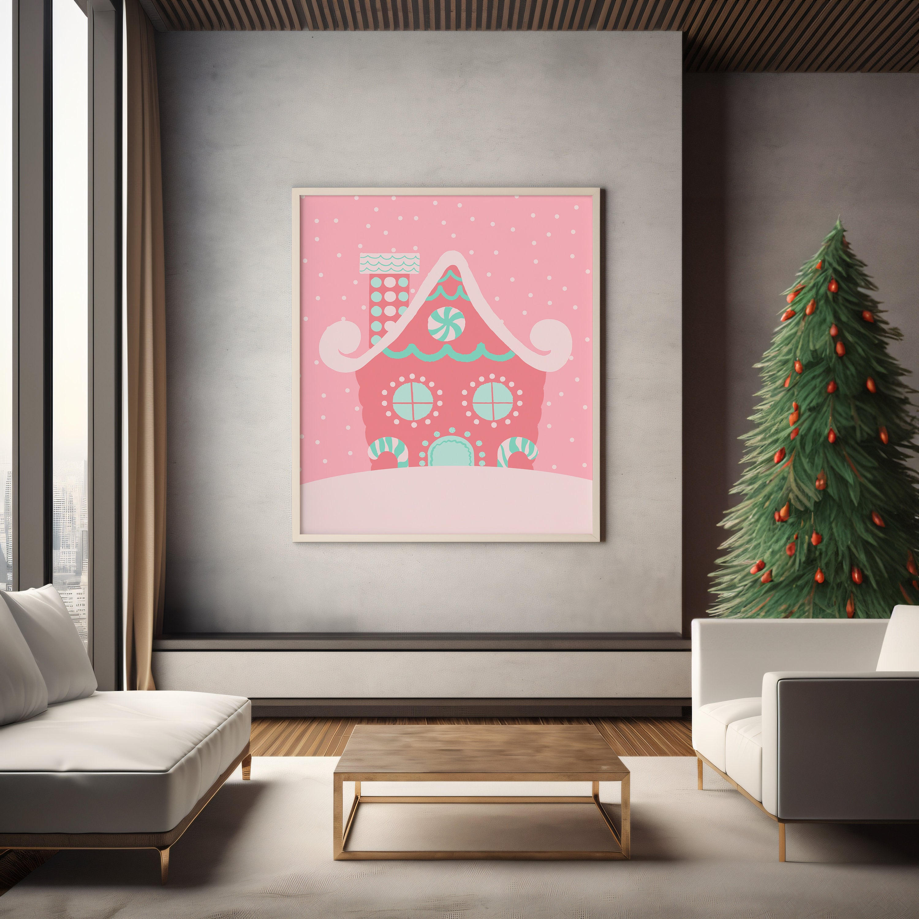 Pink Christmas Wall Art, Gallery Set of 3 Christmas Prints, Digital ...