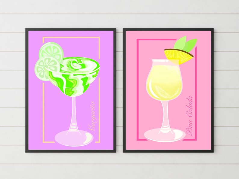 Bar Cart Cocktail Prints Set, Gallery Set of 3 Bundle, Cocktail Posters ...