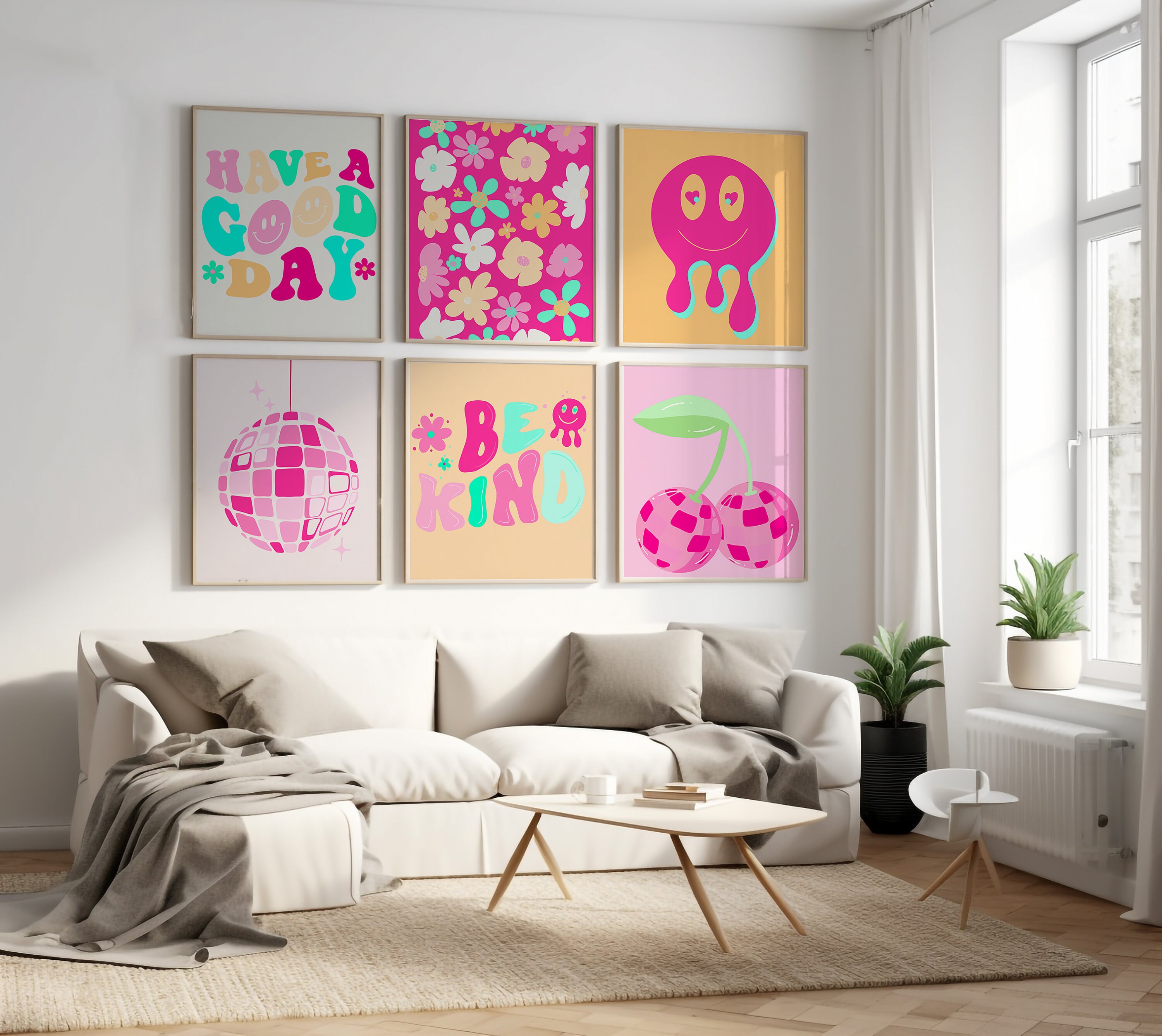 Preppy Gallery Wall Set, Groovy Aesthetic Set of 6 Printables, Preppy ...