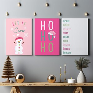 Gallery Set of 6 Christmas Printables, Pink Holiday Wall Art, Snowman ...