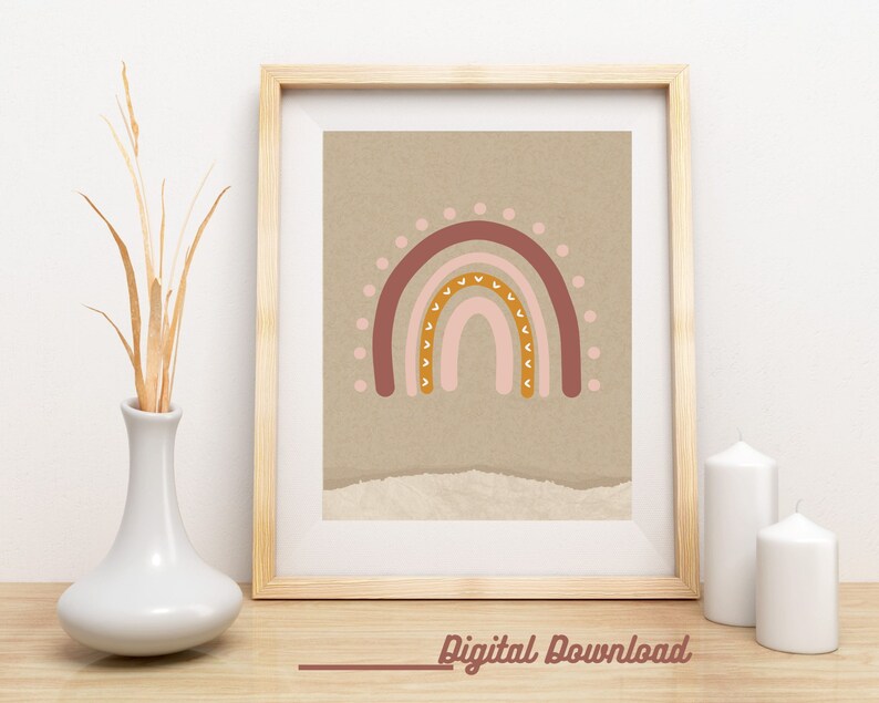 Boho Rainbow Nursery Printable Art-boho Girls Nursery Wall Art-blush ...