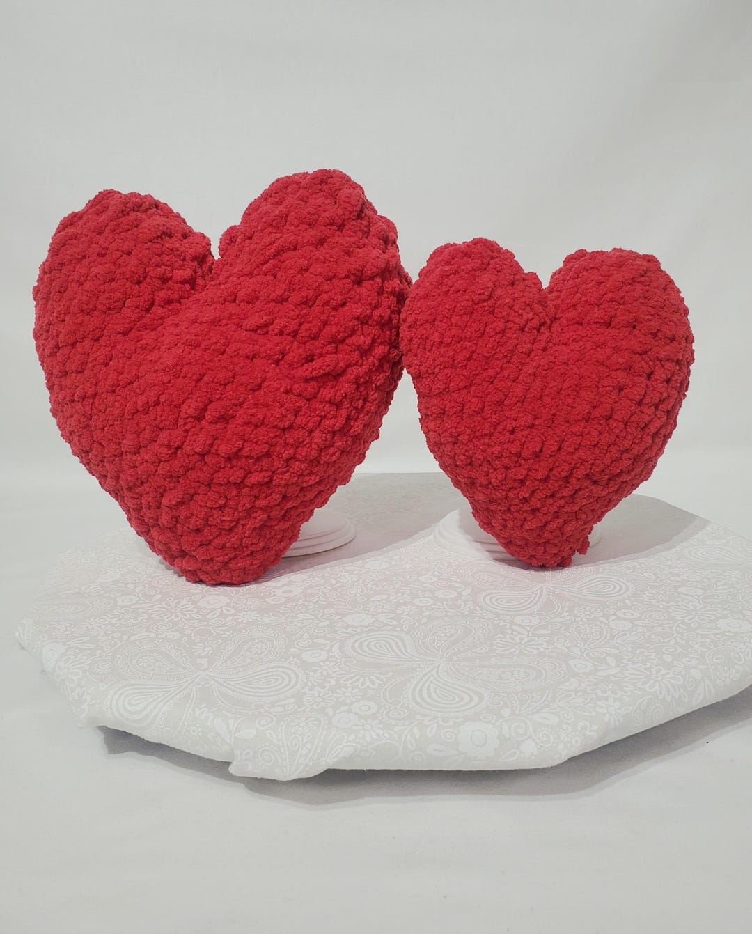 T26: 2 Crochet Hearts, Toy / Stuffy, Red, Made With Soft Blanket Yarn ...