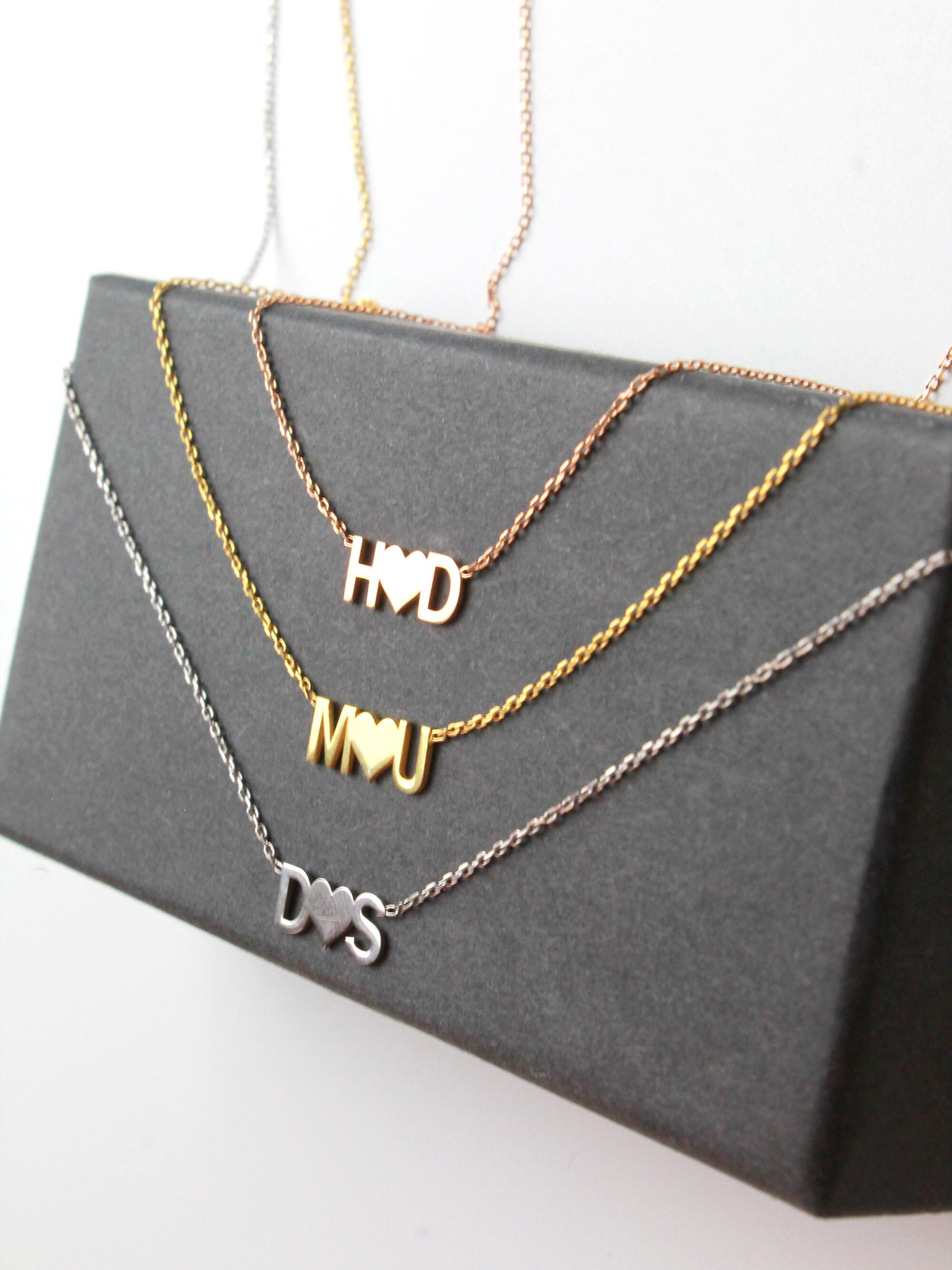 Gold Plated Initial Necklace, 14K Gold Letter Necklace With Heart ...