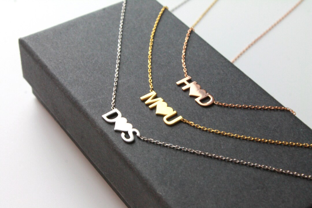 Gold Plated Initial Necklace, 14K Gold Letter Necklace With Heart ...