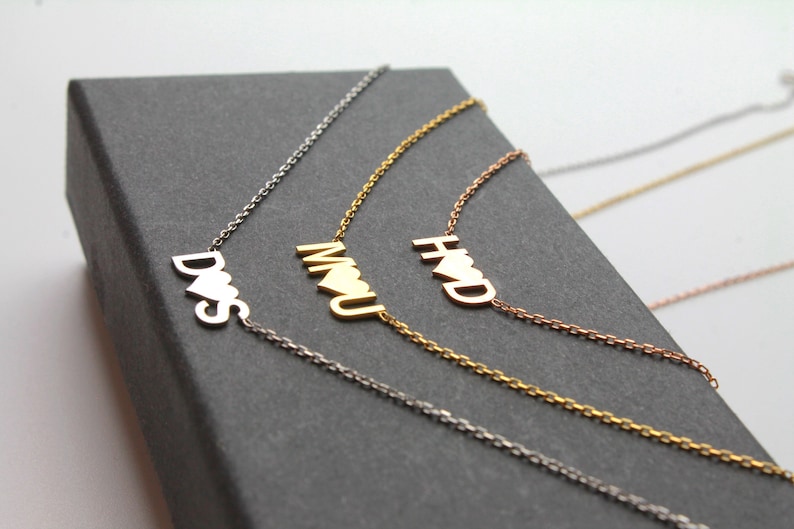 Gold Plated Initial Necklace, 14K Gold Letter Necklace With Heart ...