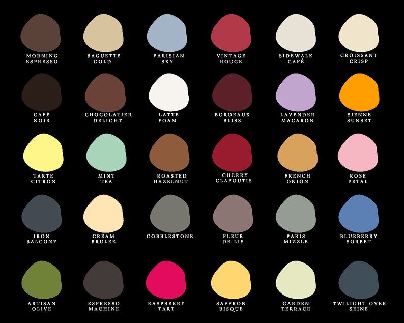 Color Palette Hex Codes, Swatches Paris Cafe Colors - Etsy Israel