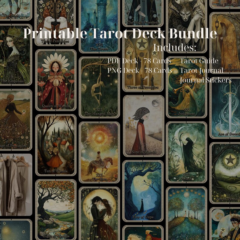 Printable Tarot Cards Bundle: Deck, Guidebook, Journal & Stickers ...