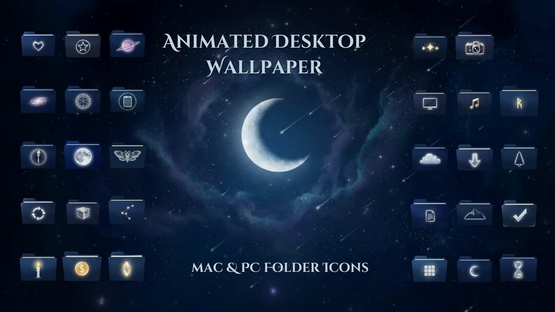 Celestial Desktop Organizer | Moon & Stars Folder Icons, Animated ...