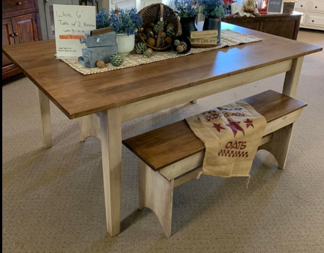 Farmhouse Dining Table With 2 Benches - Etsy