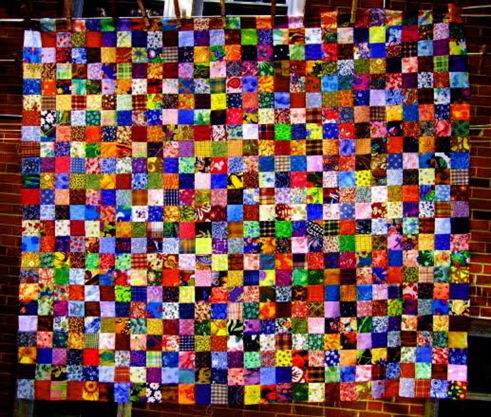 Quilt Top UNFINISHED Colorful Checkered Portage Stamp 1.5 Inch Squares ...