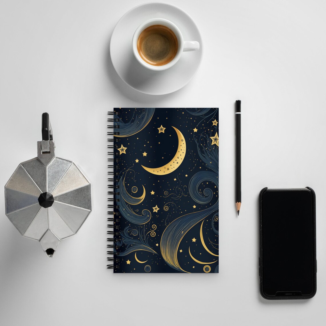 Starry Night Spiral Journal Notebook | Dotted Paper Journal | 140pgs ...