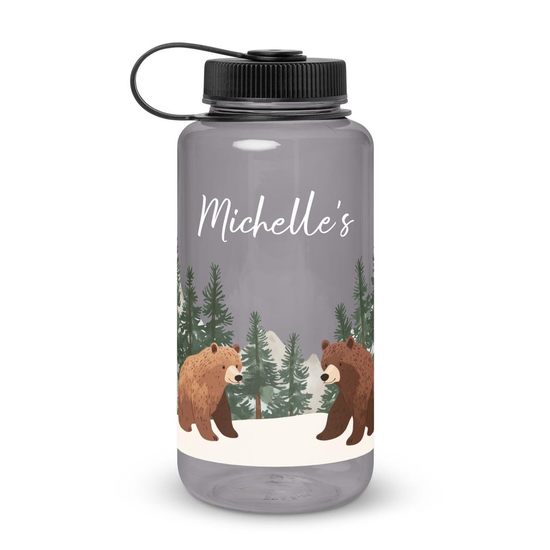Customizable Pine Forest Bears Water Bottle 4 Colors Personalize 32oz ...