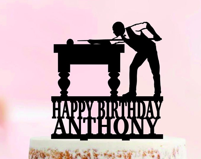Billiards Cake Topper, Birthday Decorations, 8ball Pool Cake Decoration ...