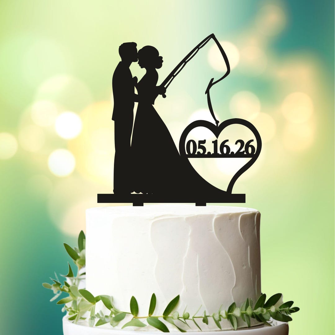 Fishing Wedding Cake Topper, Bride and Groom With Fishing Rod, Mr and ...