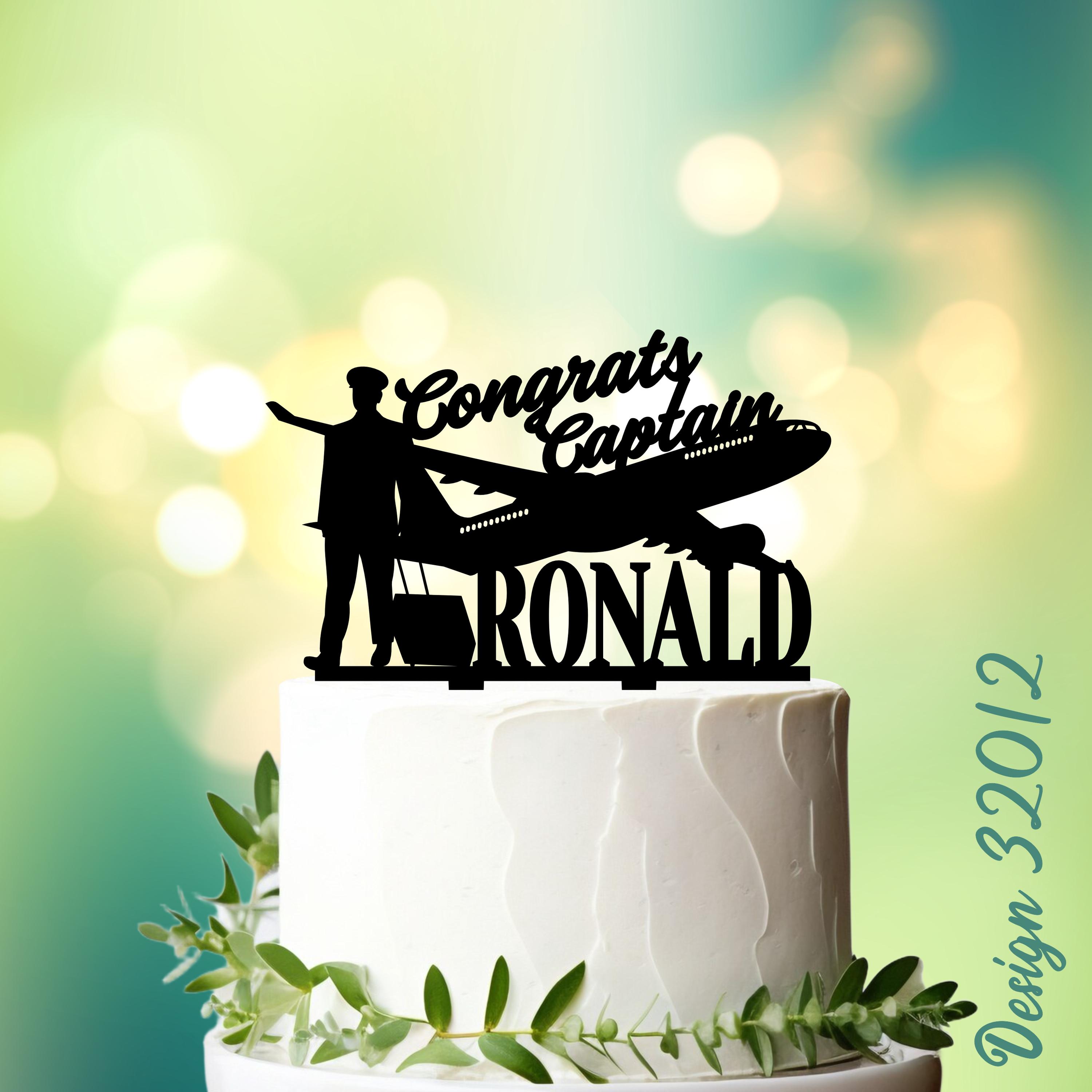 Congrats Captain Cake Topper, Pilot Birthday Cake Topper, Aviation Cake ...