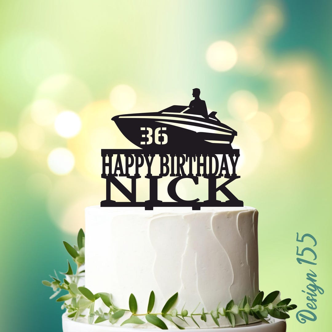 Boat Birthday Cake Topper, Speed Boat Adventure, Name and Age ...