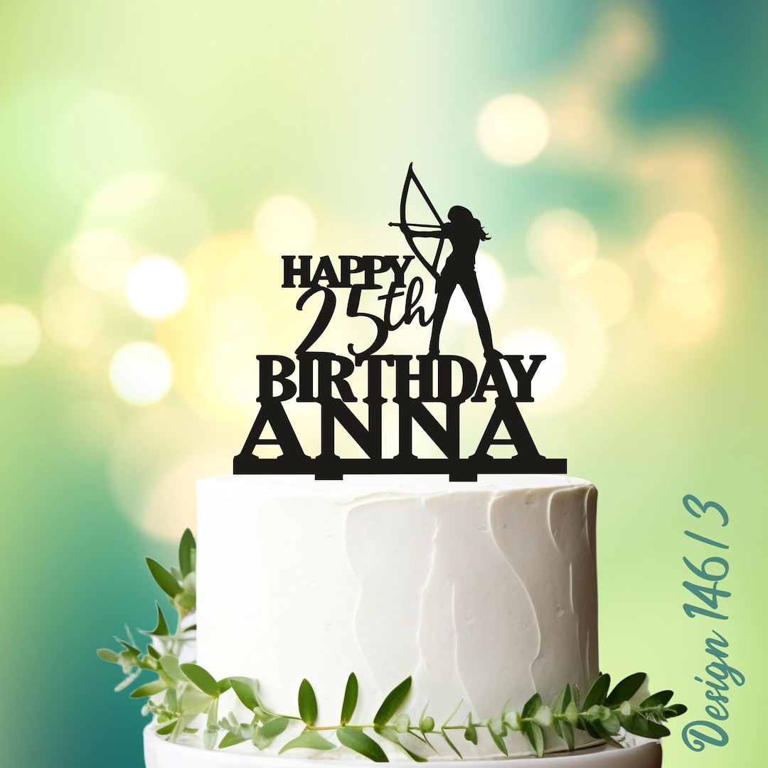 Girl Archery Bow Hunting Fishing Happy Birthday Cake Topper, Bow ...