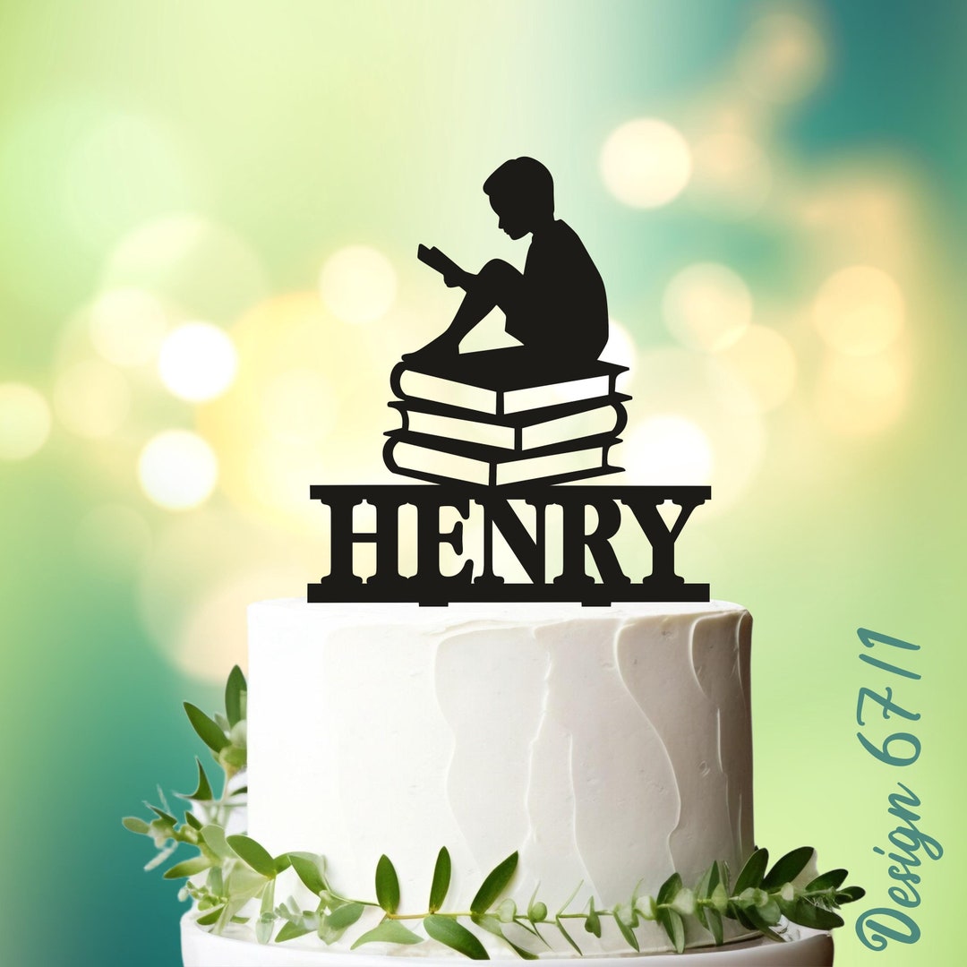 Boy Reading Cake Topper, Book Cake Topper, Book Worm, Reading Book Cake ...