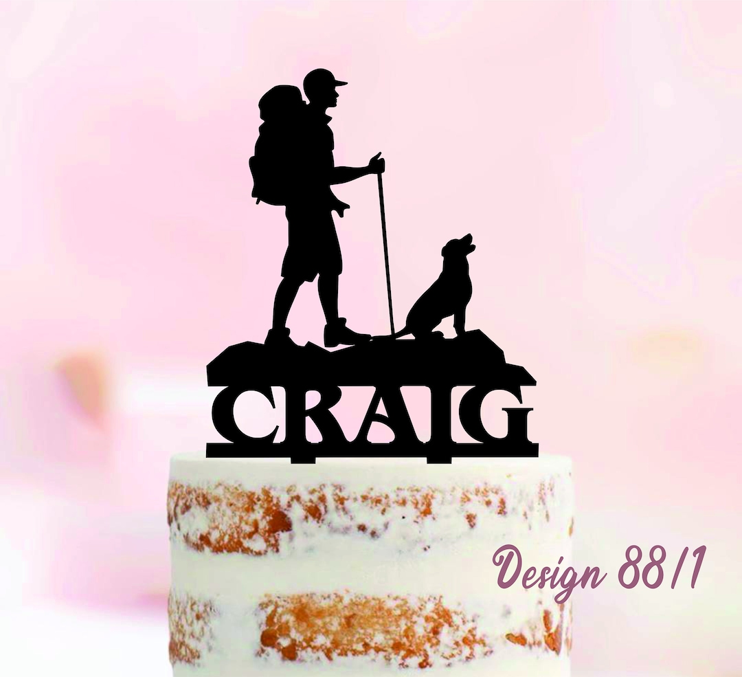 Hiking Birthday Cake Topper, Hiker Travel Cake Topper With Dog ...