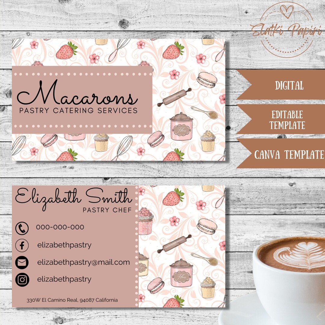 EDITABLE Pastry Chef Card Template, Bakery Shop Card, Contact Info ...