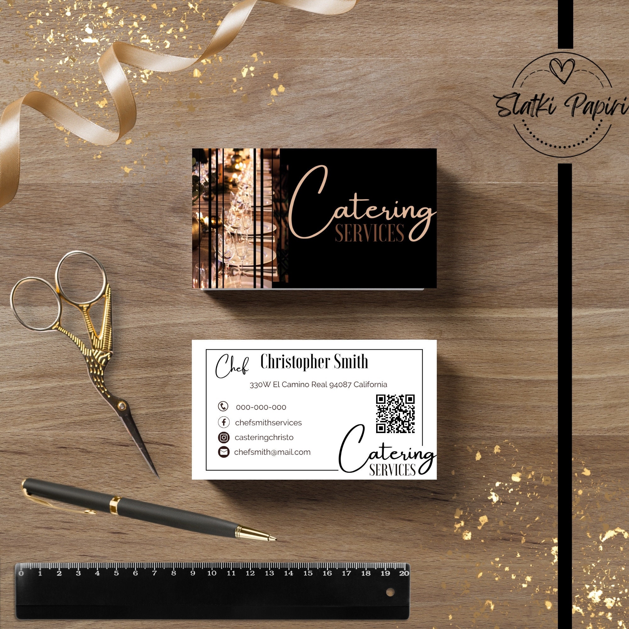 Catering Services Business Card, Sous Chef Card, Contact Info, Editable ...