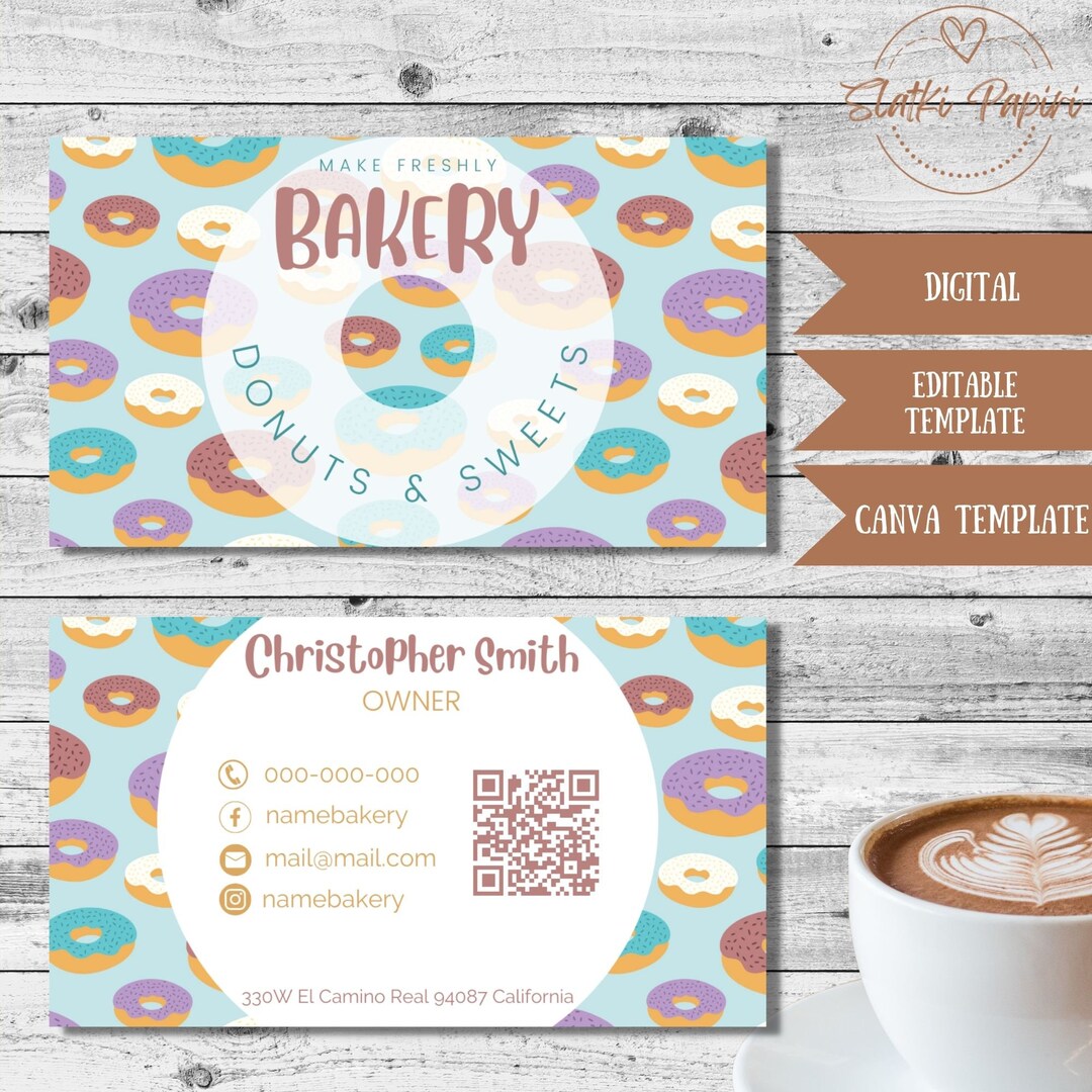 EDITABLE Bakery Business Card Template, Pastry Shop Card, Contact Info ...