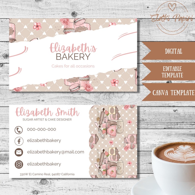 EDITABLE Bakery Business Card Template, Pastry Shop Card, Contact Info ...