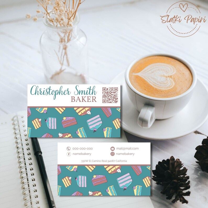 EDITABLE Bakery Business Card Template, Pastry Shop Card, Contact Info ...
