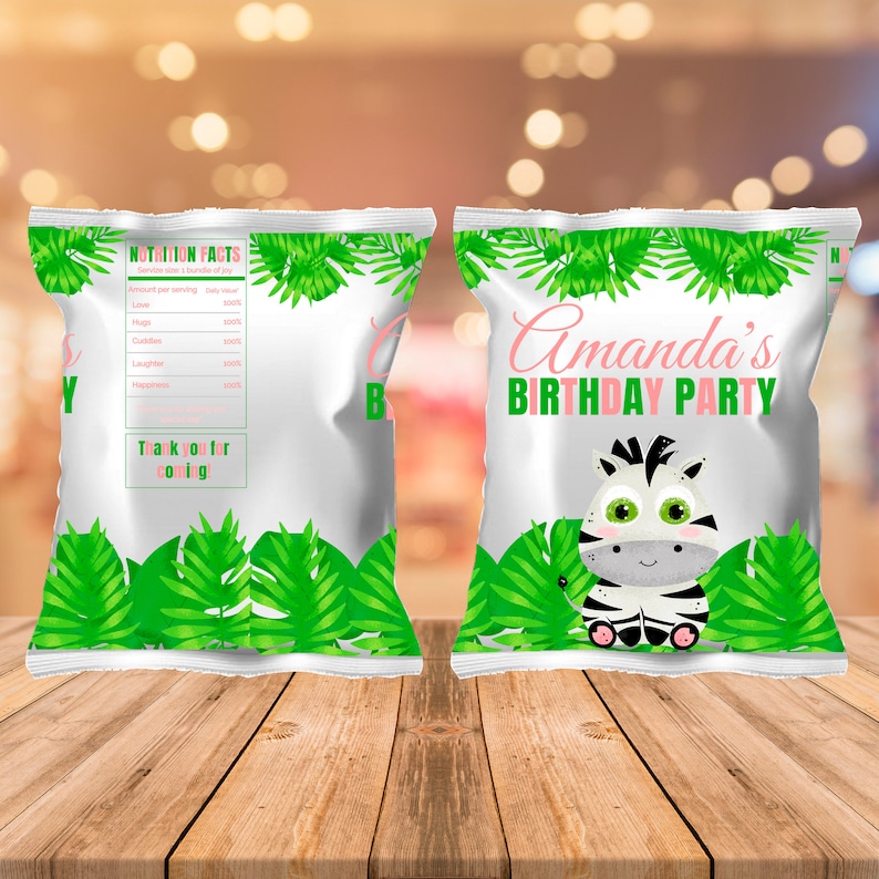 Editable Zebra Chip Bag Labels, Printable Safari Jungle Party Favor ...