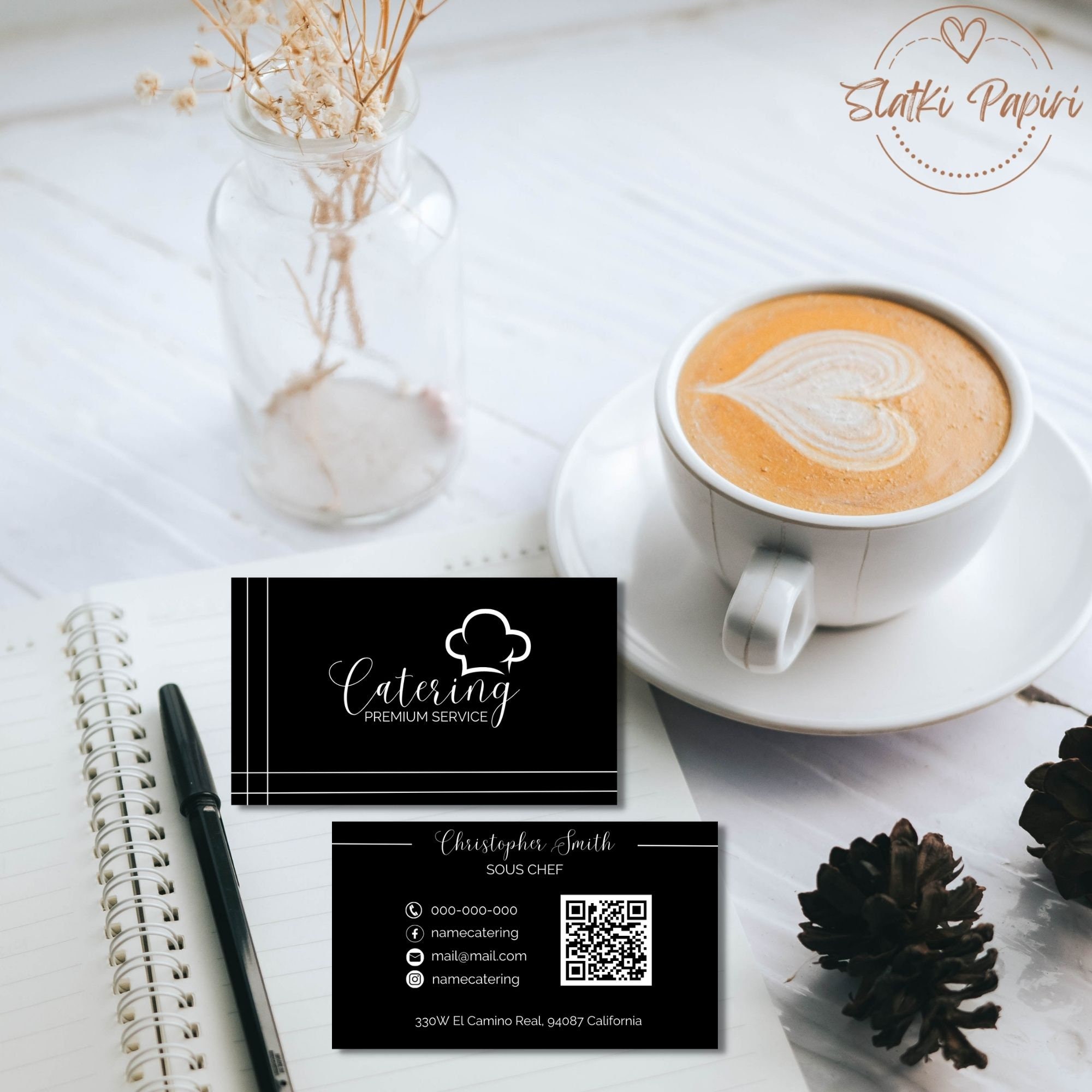 Catering Business Card, Sous Chef Card, Contact Info, Editable Template ...