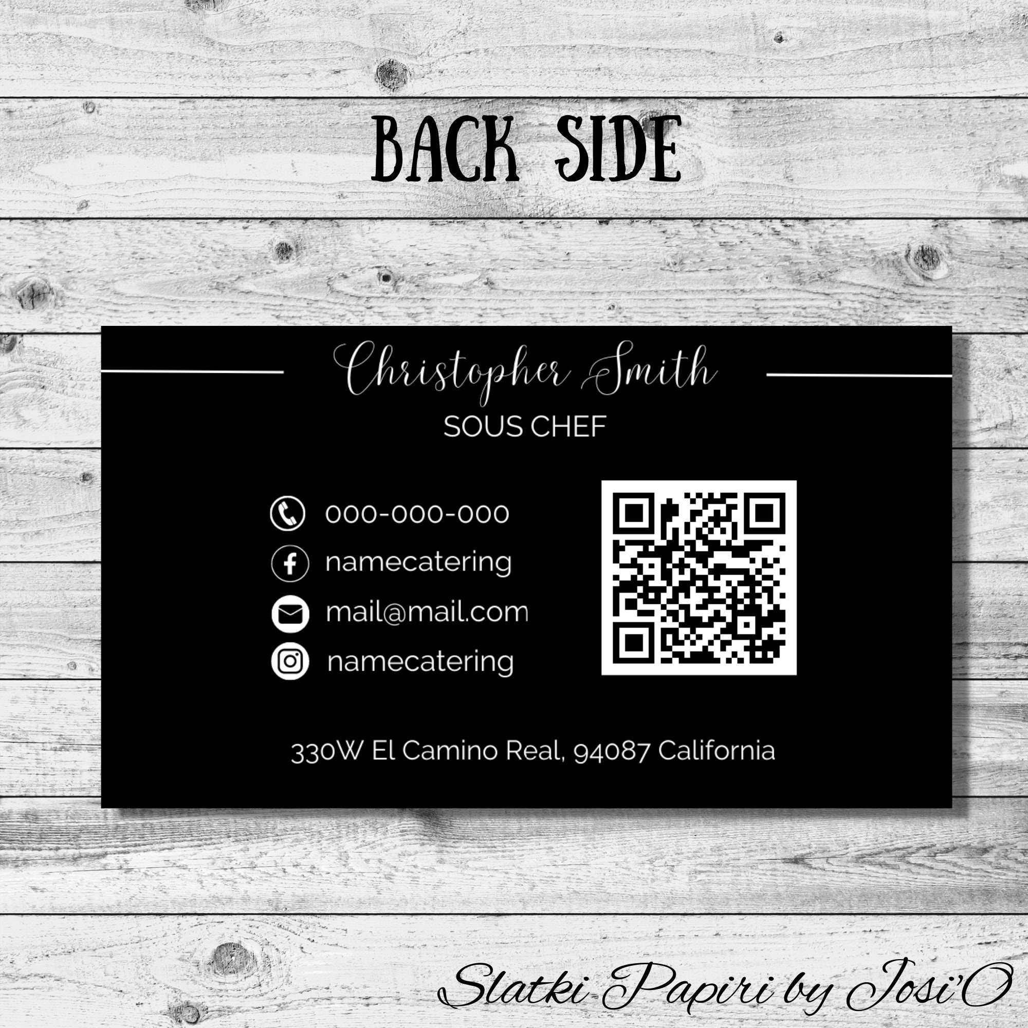 Catering Business Card, Sous Chef Card, Contact Info, Editable Template ...