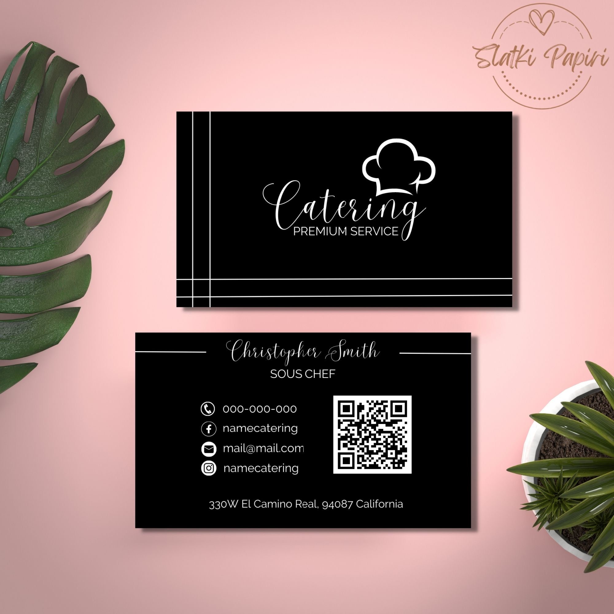 Catering Business Card, Sous Chef Card, Contact Info, Editable Template ...