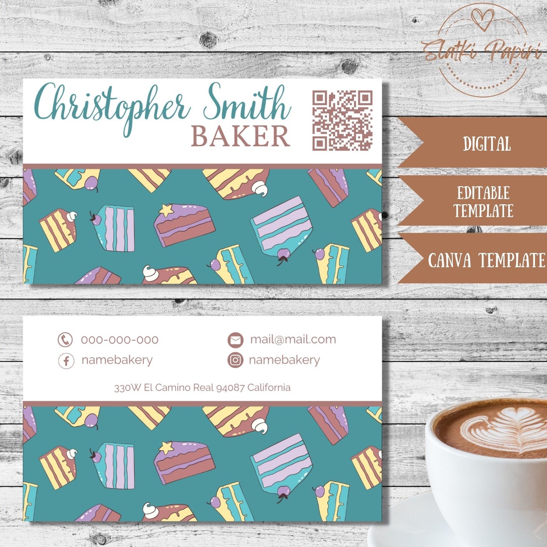 EDITABLE Bakery Business Card Template, Pastry Shop Card, Contact Info ...