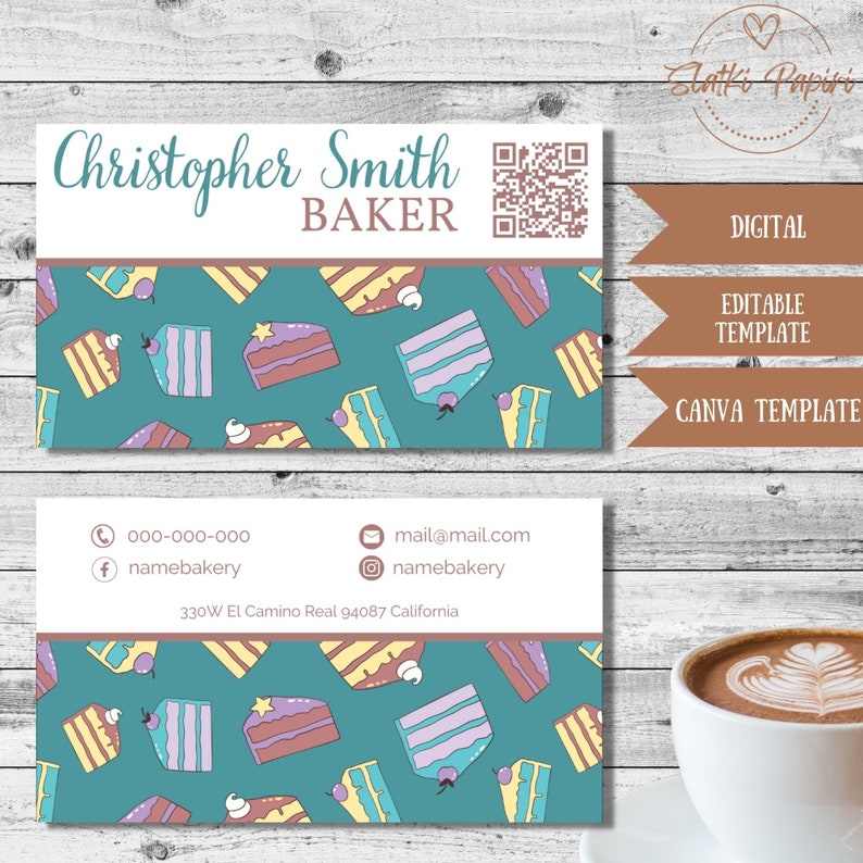 EDITABLE Bakery Business Card Template, Pastry Shop Card, Contact Info ...
